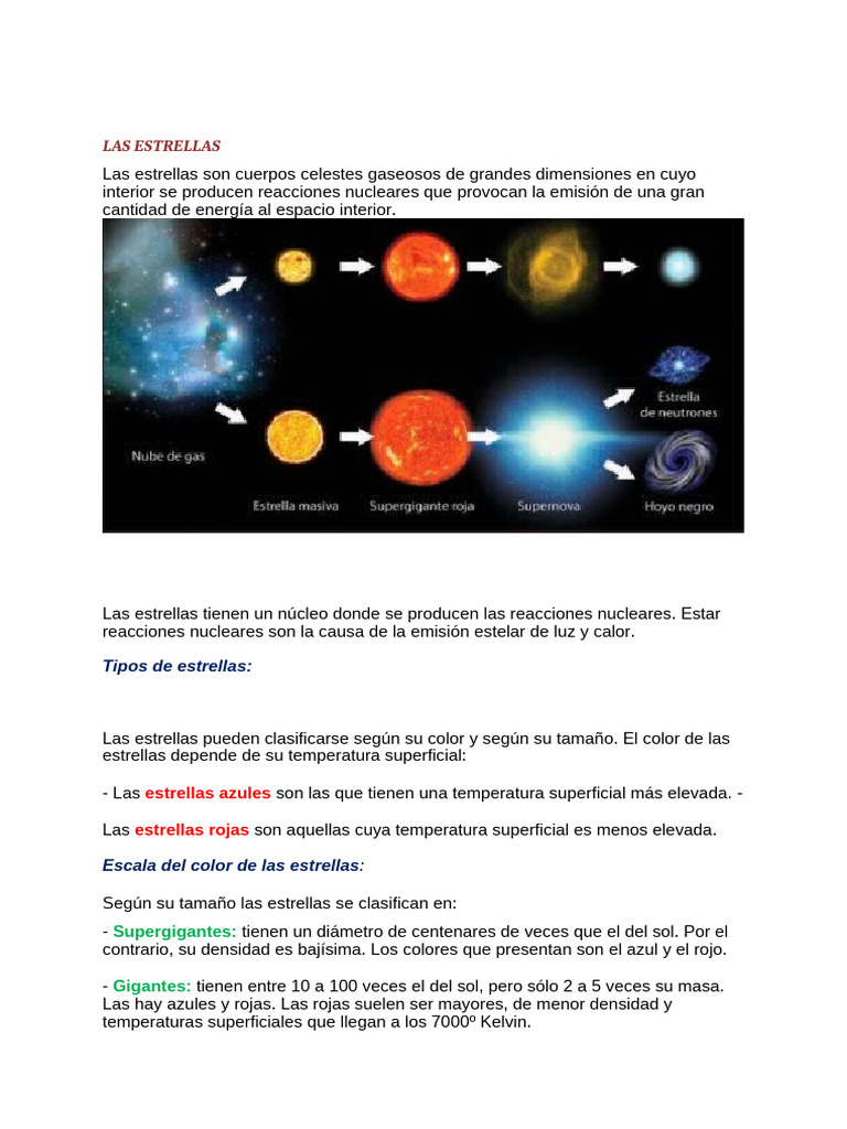 Tipos y Origen de las Estrellas | PDF | Estrellas | Dom