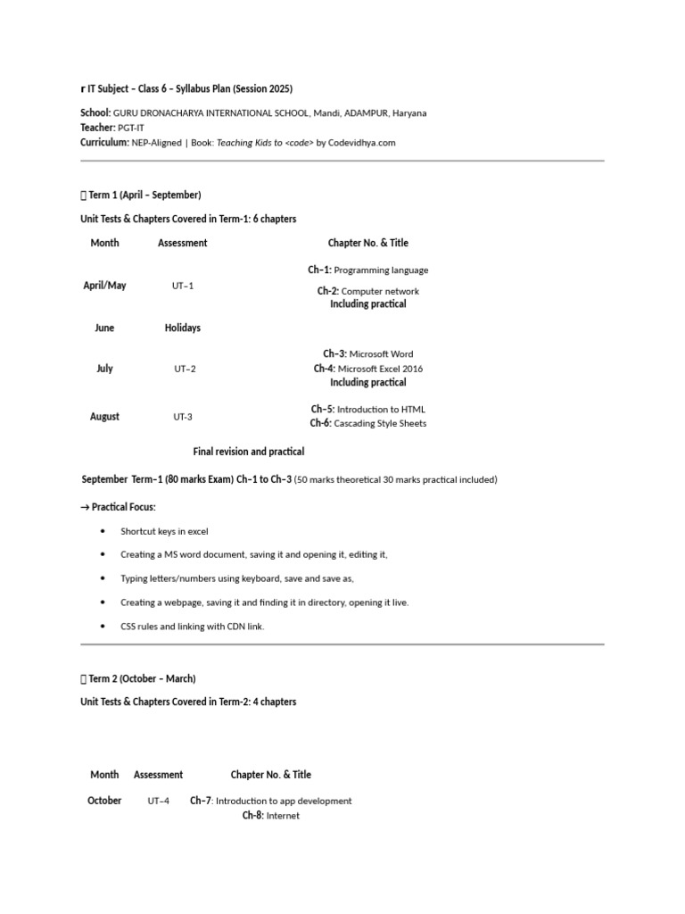 6th Class Syllabus Plan | PDF | Software | Computing
