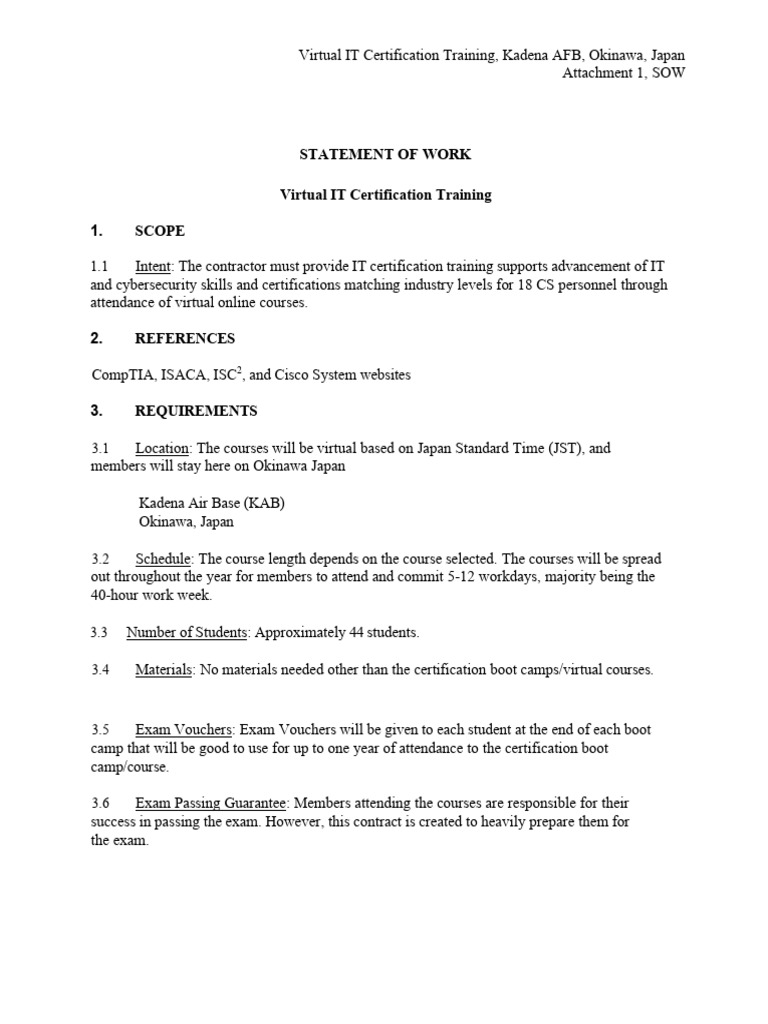 Attachment 1 - Statement of Work For IT Certification Training | PDF | Cisco Certifications ...