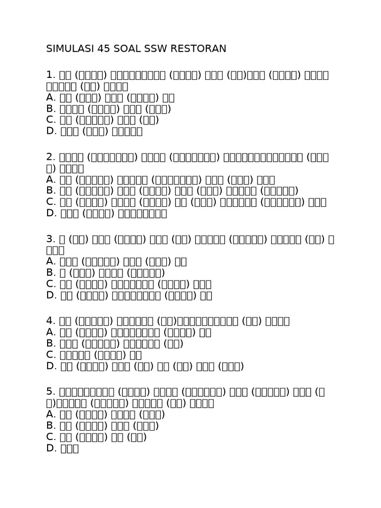 Simulasi 45 Soal SSW Resto | PDF