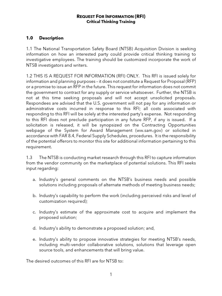 RFI-Critical Thinking Training | PDF | Thought | Request For Information