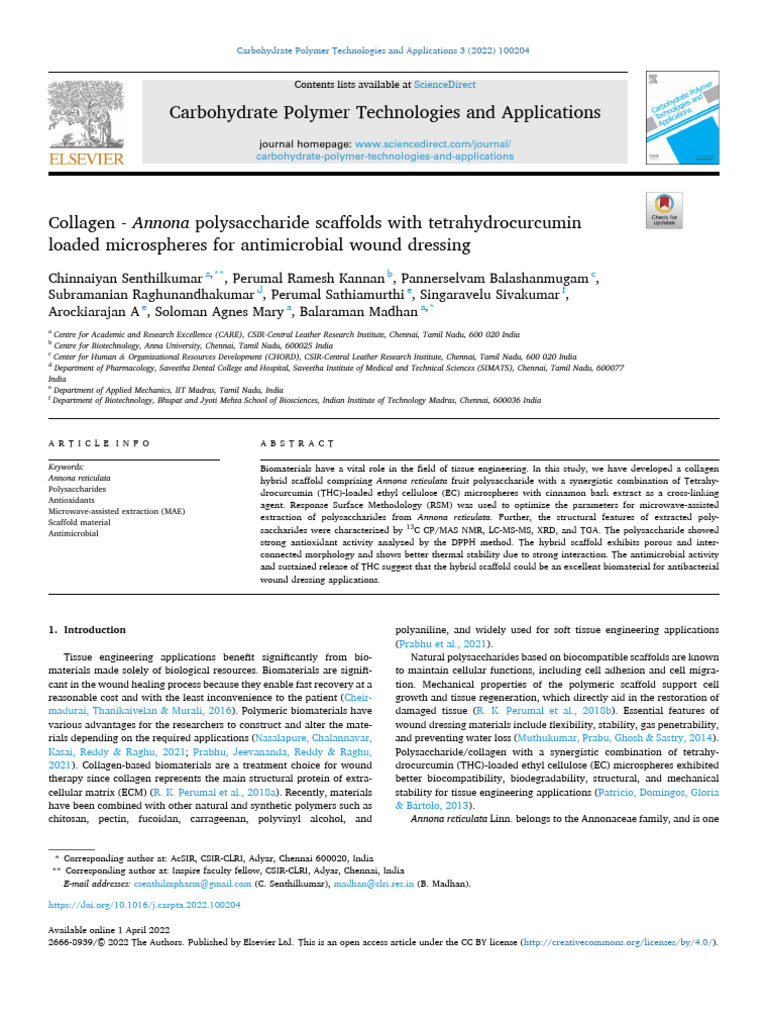Collagen - Annona Polysaccharide Scaffolds With Tetrahydrocurcumin ...