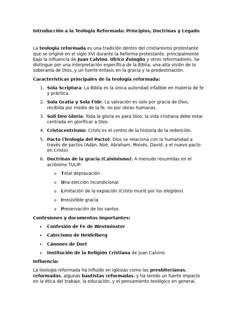 Introducción A La Teología Reformada Principios Doctrinas y Legado | PDF