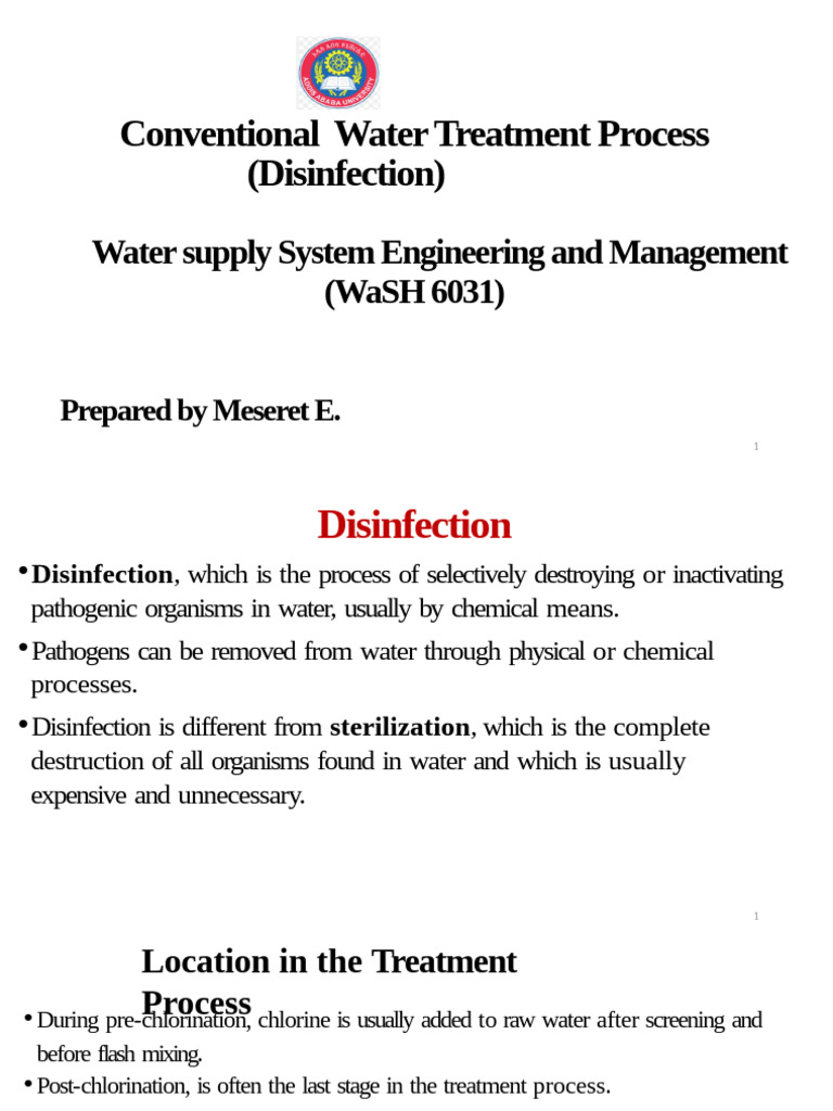 Water Treatment Disinfection Methods | PDF | Chlorine | Water Purification