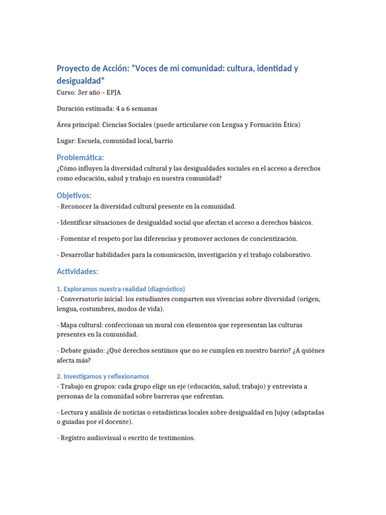 Proyecto EPJA Diversidad Jujuy | PDF | Comunidad | Desigualdad social