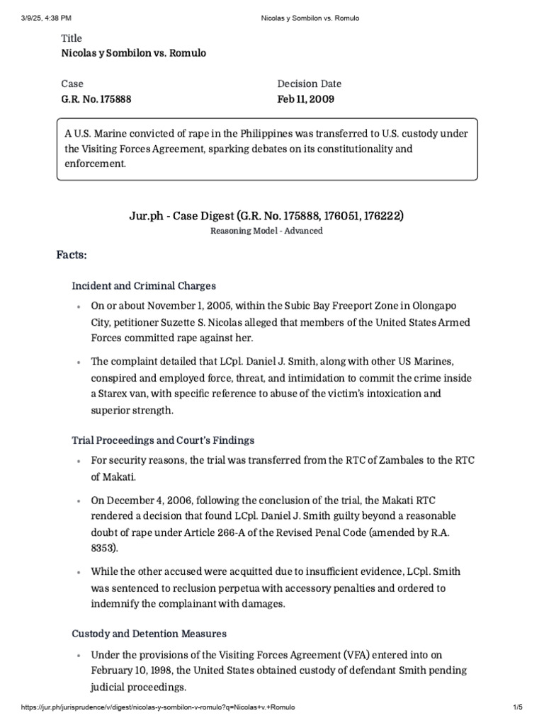 Nicolas y Sombilon vs. Romulo | PDF | Treaty | International Law