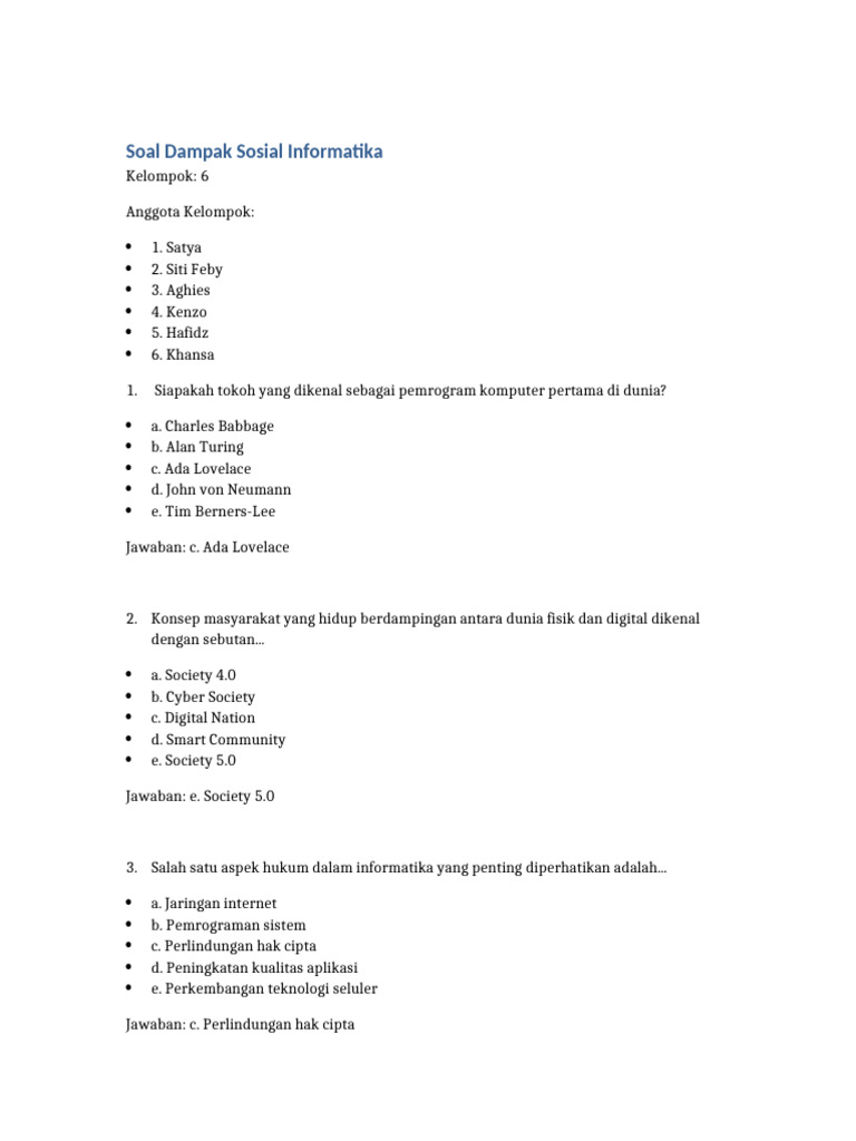 Soal Dampak Sosial Informatika Kelompok 6 | PDF