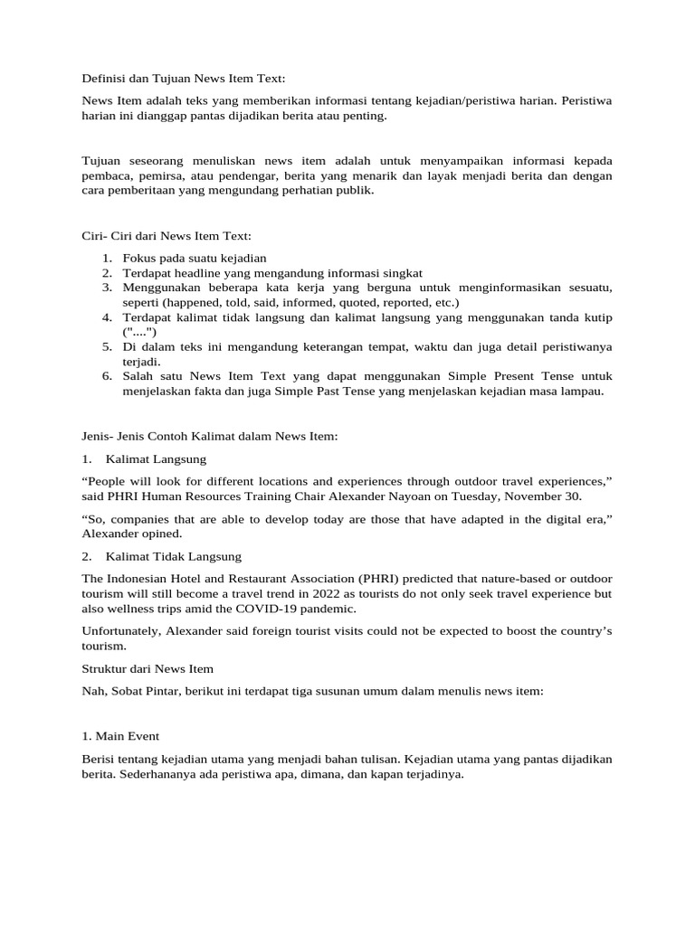 Definisi dan Tujuan News Item Text | PDF | News | Grammar
