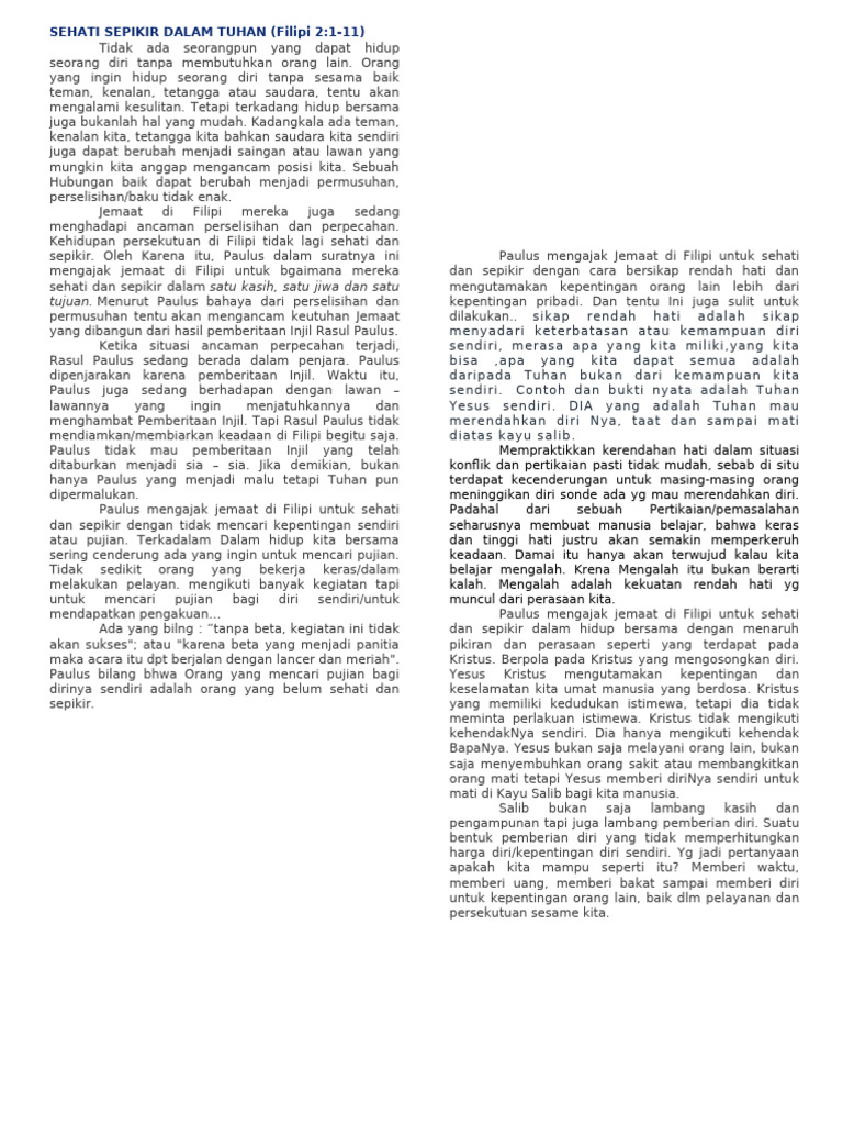 Filipi 2-1-11 Sehati Sepikir | PDF