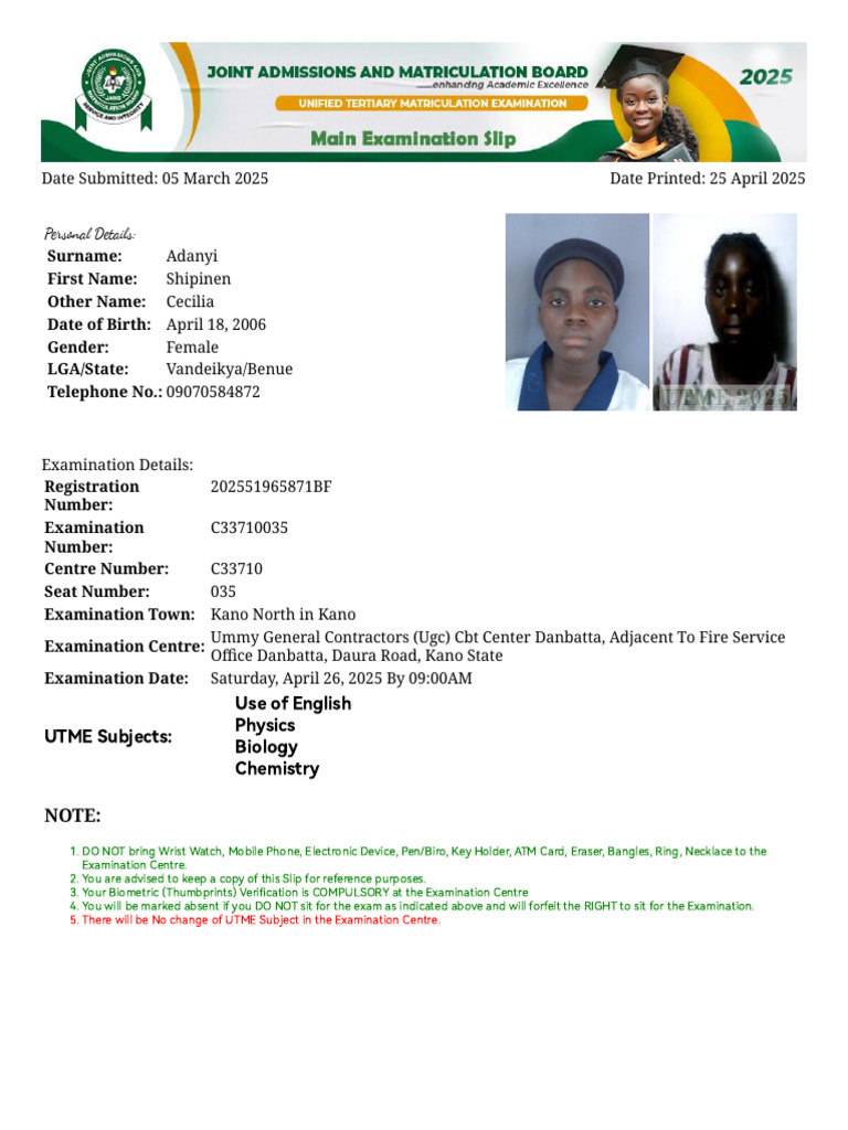 Slipsprinting - Jamb.gov - NG ShowReport | PDF