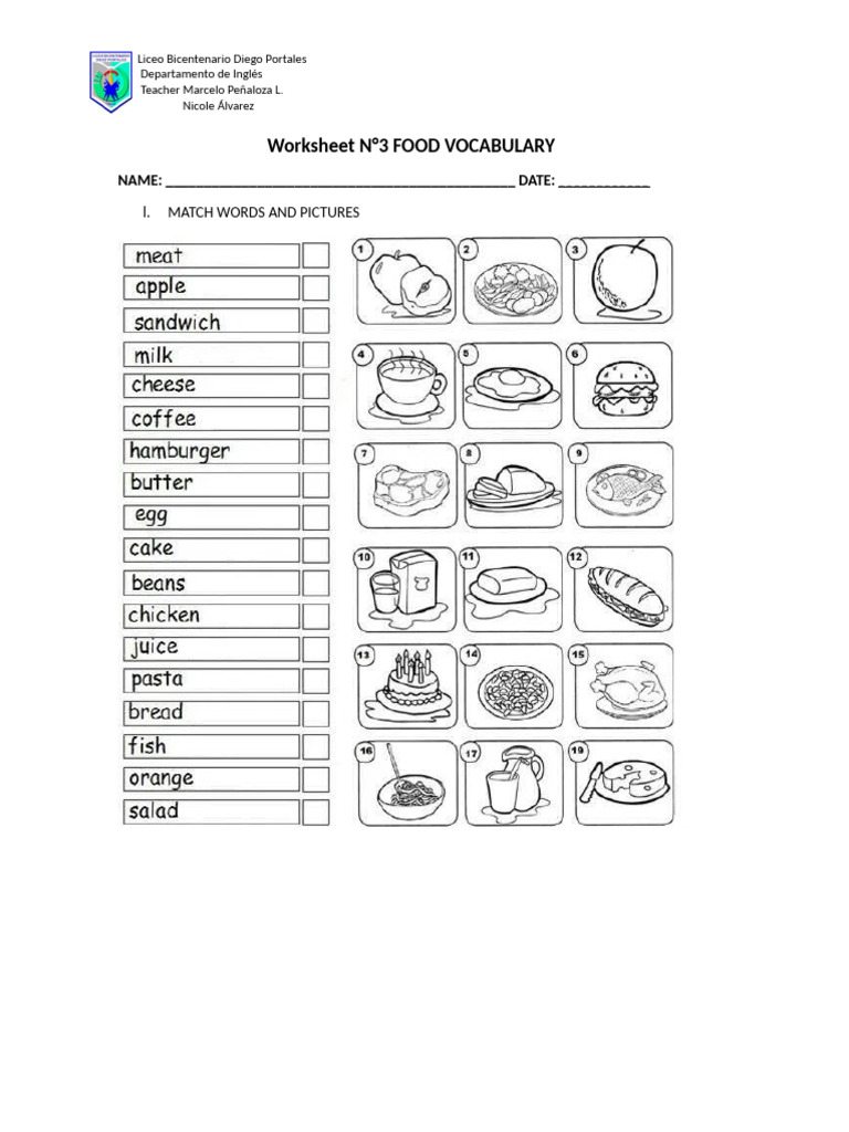 Worksheet Food Vocabulary German | PDF
