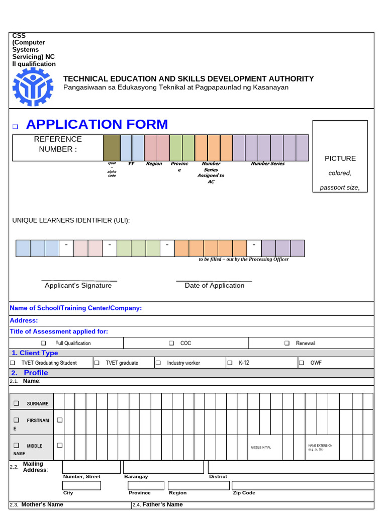 CSS NC II Application Form Guide | PDF | Educational Stages ...