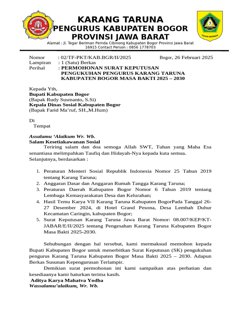 Surat Permohonan SK Pengukuhan Katar | PDF