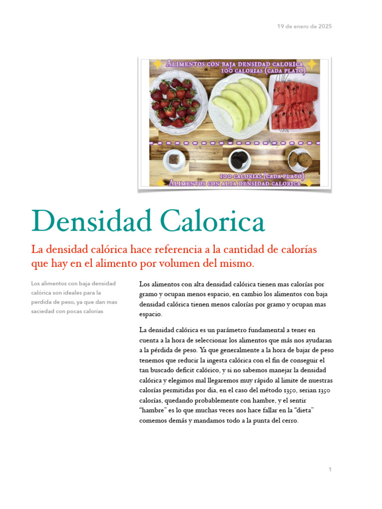 Alimentos y Densidad Calórica para Dietas | PDF | Alimentos | Pérdida ...