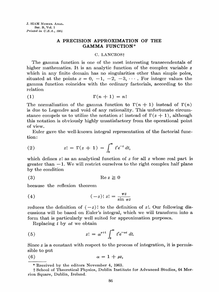 A Precision Approximation of The Gamma Function | PDF | Function (Mathematics) | Mathematical ...