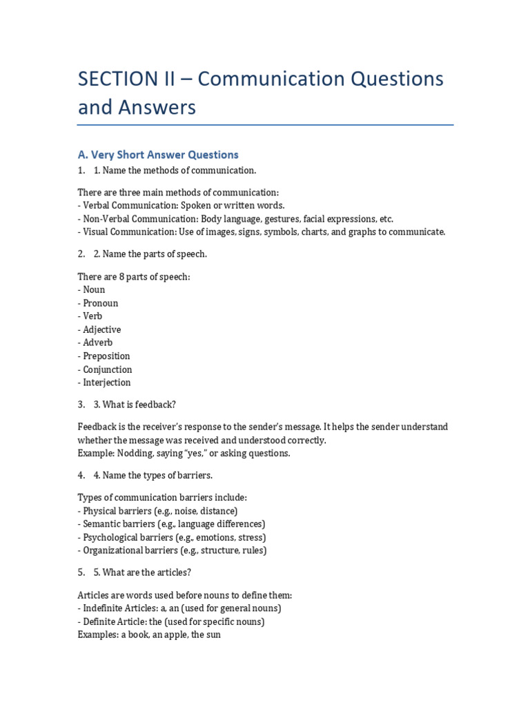 Communication Questions and Answers | PDF | Communication | Part Of Speech