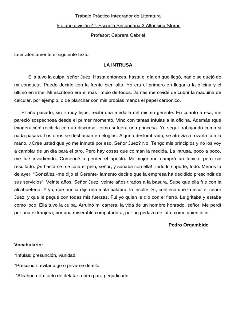 TP Integrador Literstura-5-Año | PDF | Narración