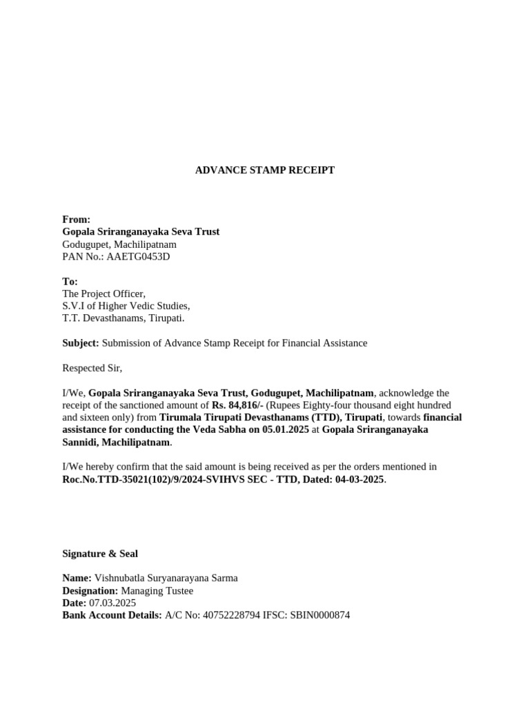 Advance Stamp Receipt | PDF