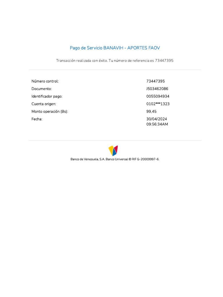 Pago exitoso BANAVIH FAOV 30/04/2024 | PDF