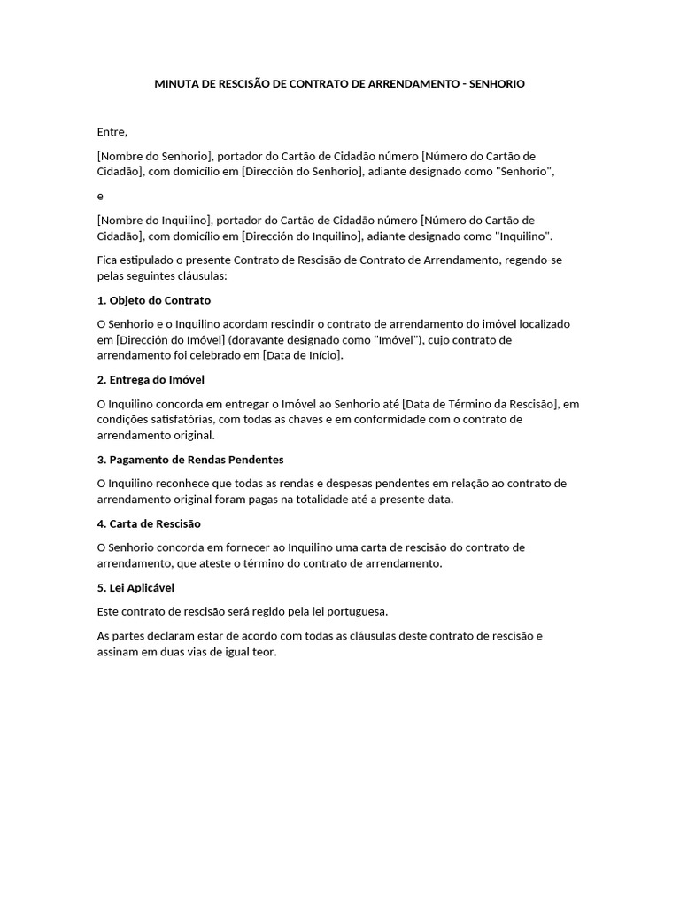 Minuta de Rescisao de Contrato de Arrendamento Senhorio | PDF