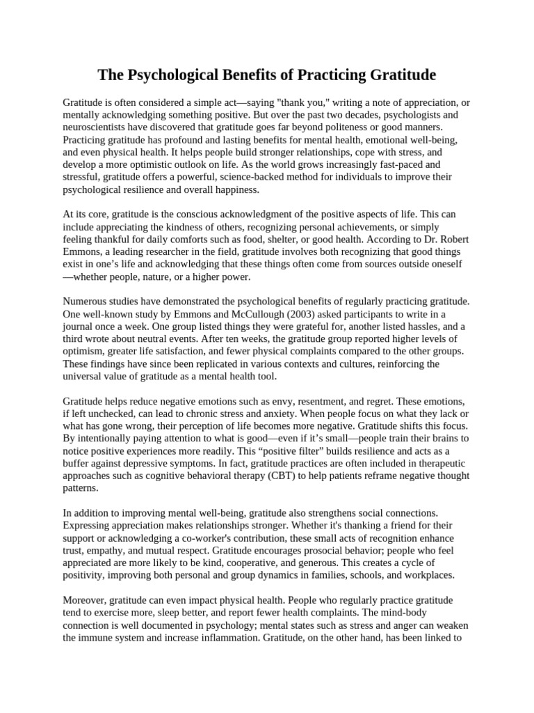 The Psychological Benefits of Practicing Gratitude | PDF | Gratitude ...