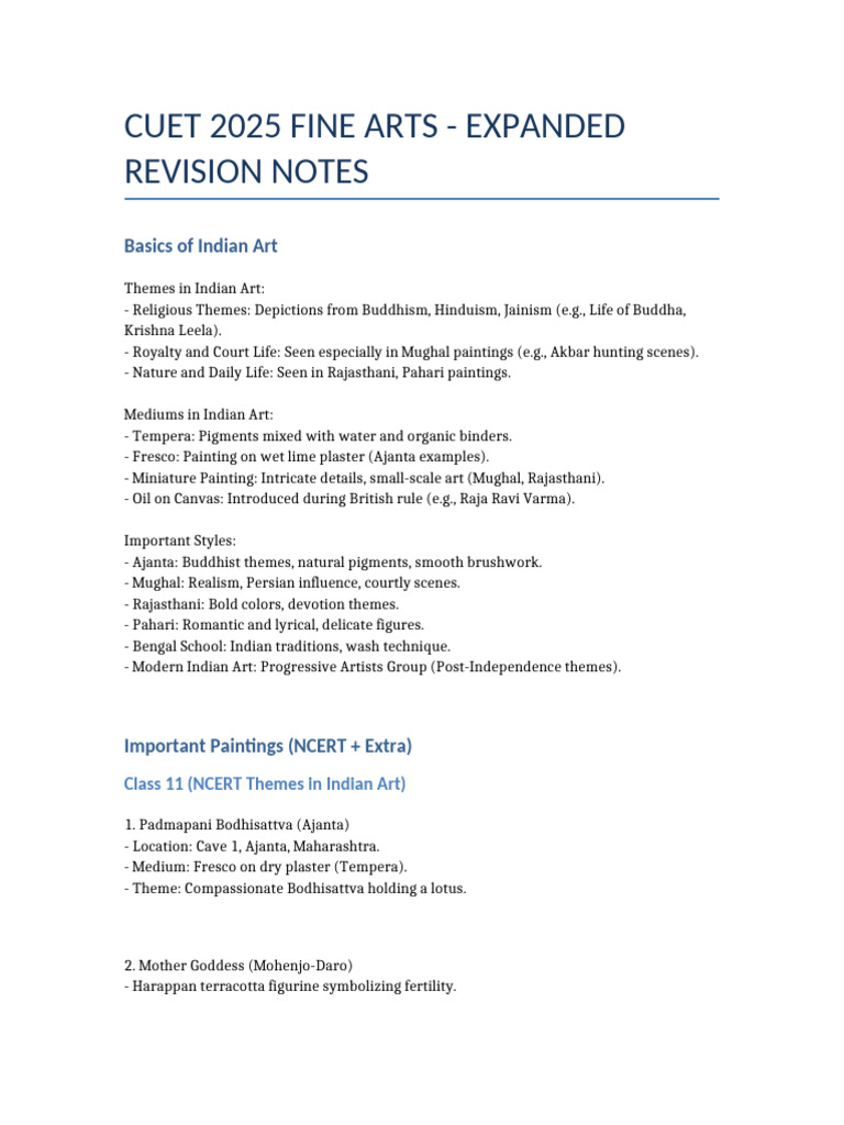 CUET_FineArts_Expanded_Notes | PDF | Paintings