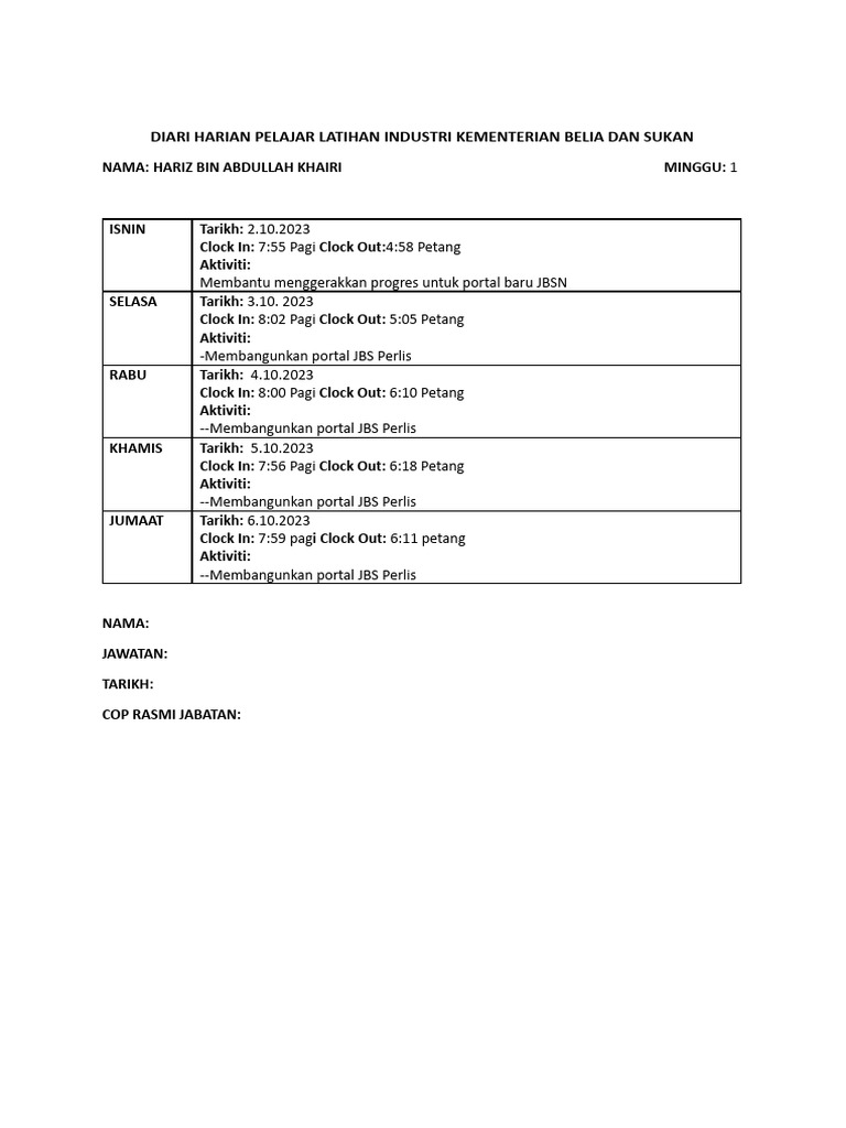 Template Diari Harian KBS | PDF