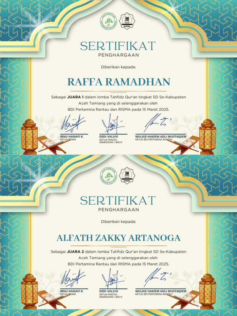 Sertifikat Tahfidz | PDF