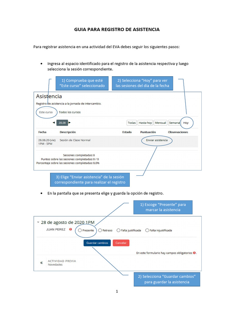 Guia para Registro de Asistencia en EVA | PDF