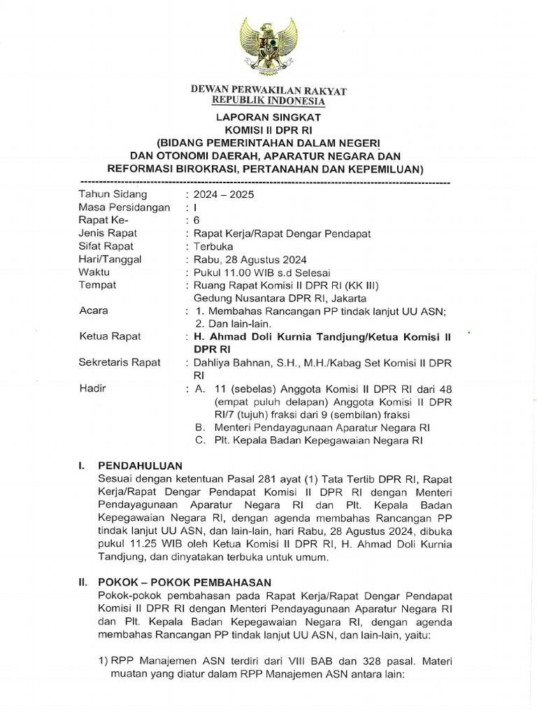 RDP DPR Ri Komisi II - Rancangan PP | PDF