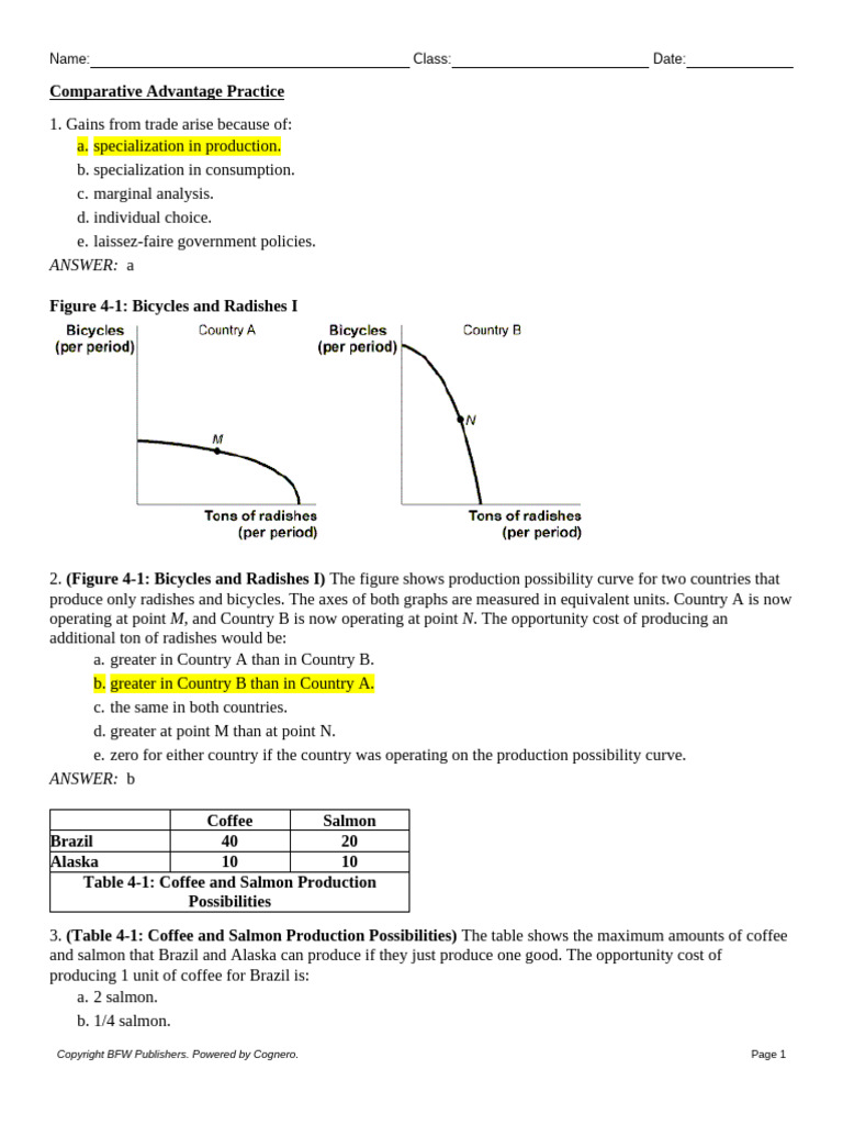 Comparative Advantage Practice | PDF | Opportunity Cost | Economics