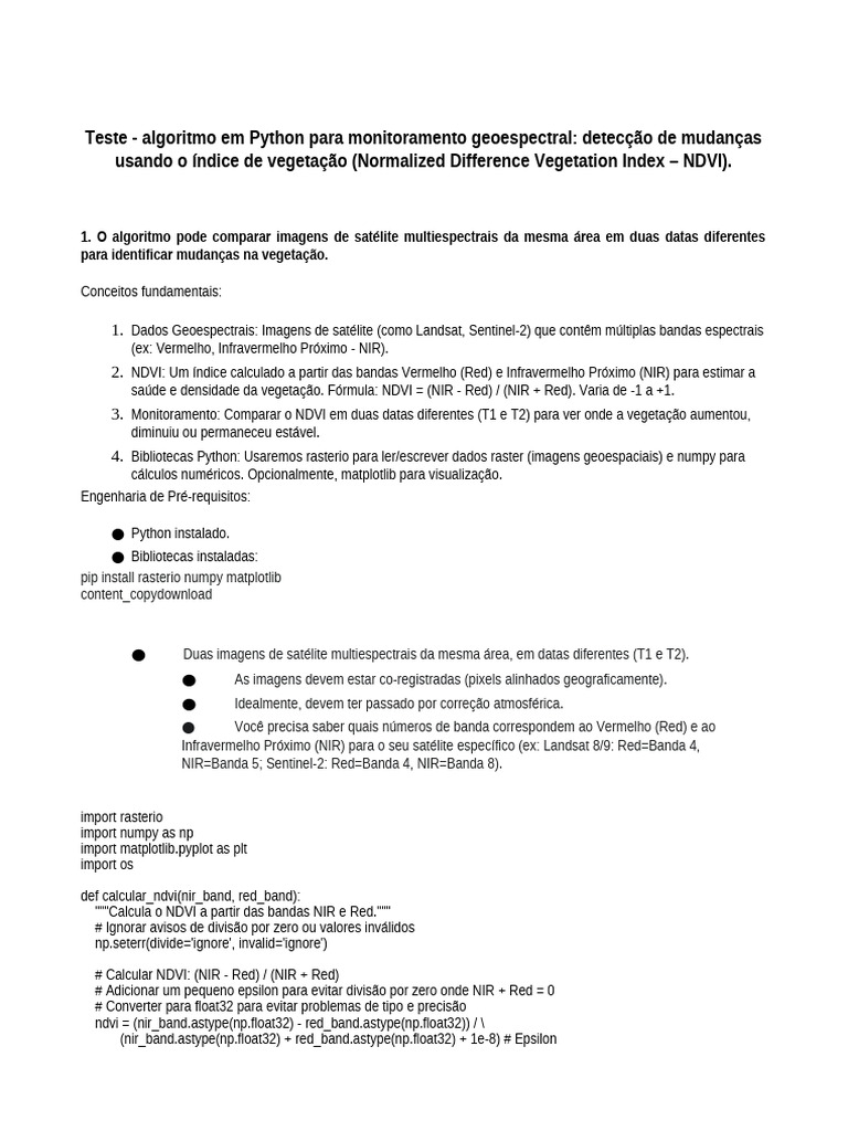 Teste - algoritmo em Python para monitoramento geoespectral | PDF ...