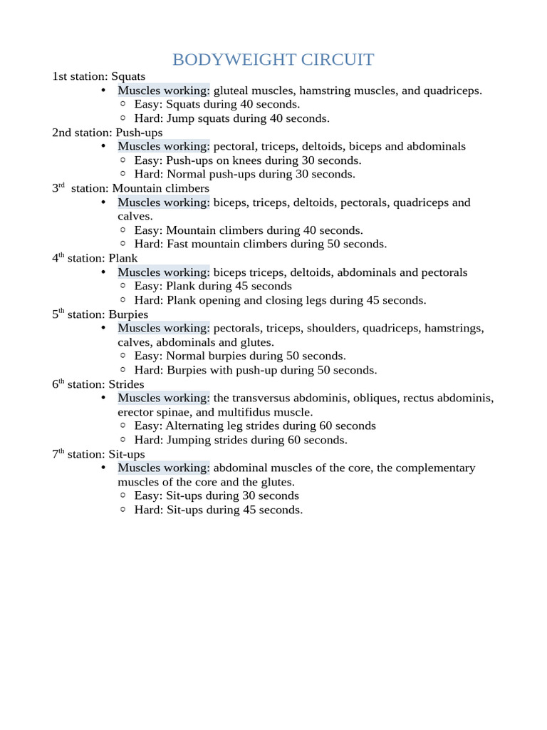 Bodyweight Circuit | PDF