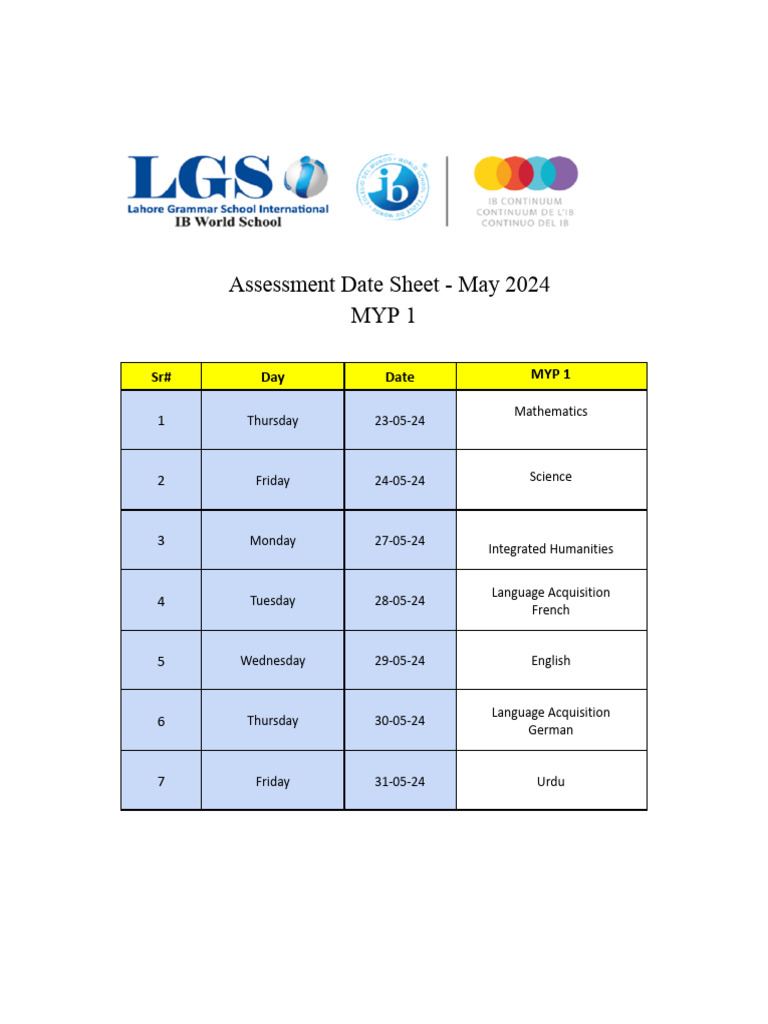 MYP 1 Assessment Schedule May 2024 | PDF | Water | Chemical Substances