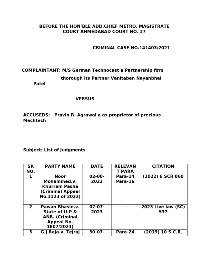 List of Judgements For 143a of Sec 138 N.I Act | PDF