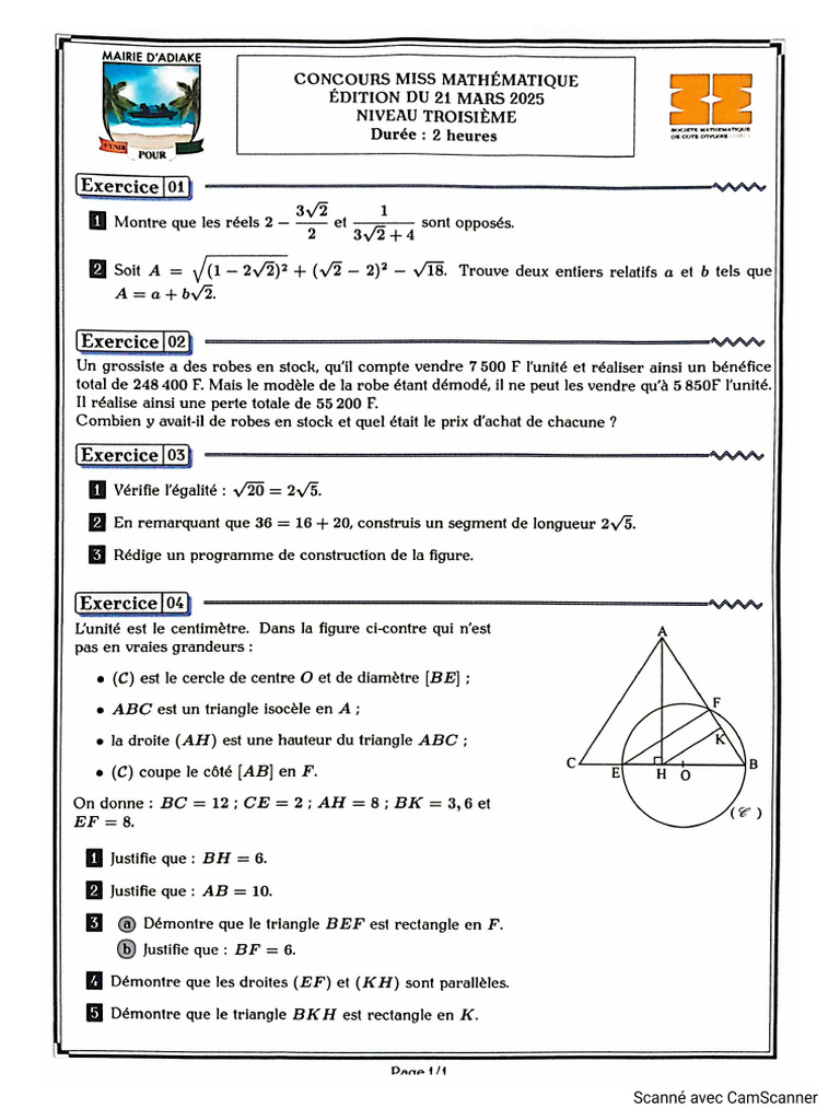 Concours Miss Mathématiques 2025 | PDF