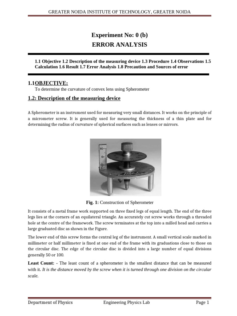 Spherometer Error Analysis and Measurement | PDF | Optics
