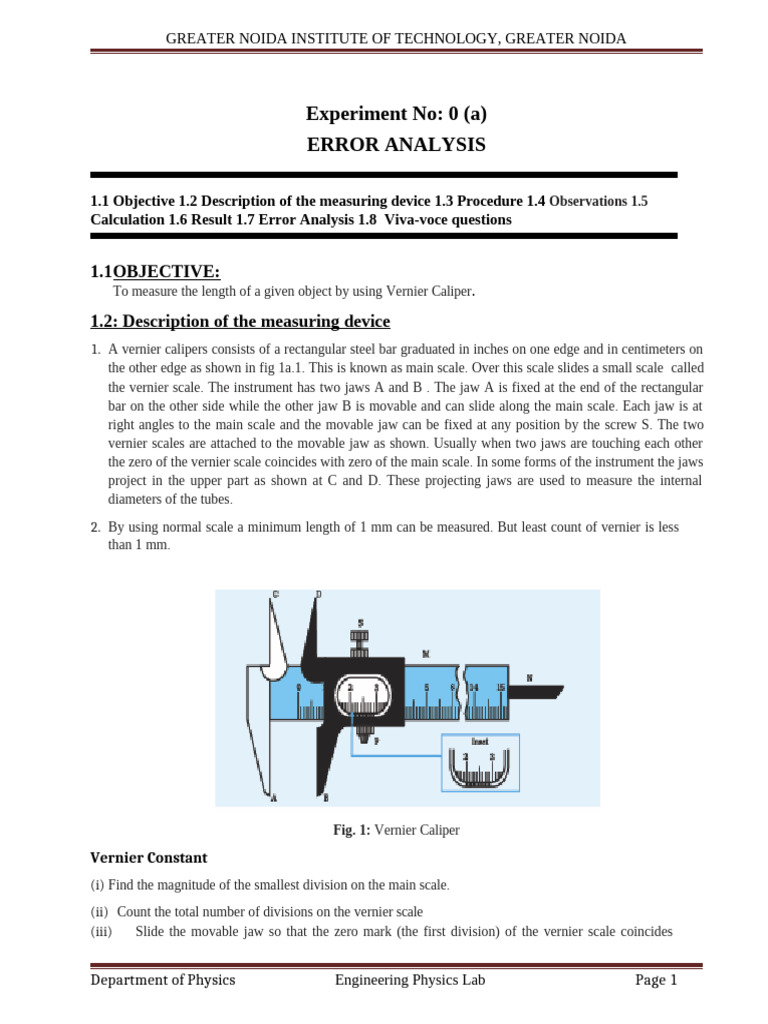 0a - Error Analysis - Vernier Callipers | PDF