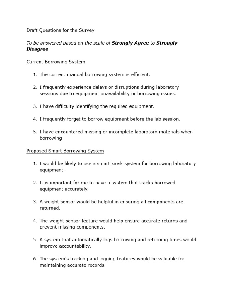 Draft Questions For The Survey | PDF