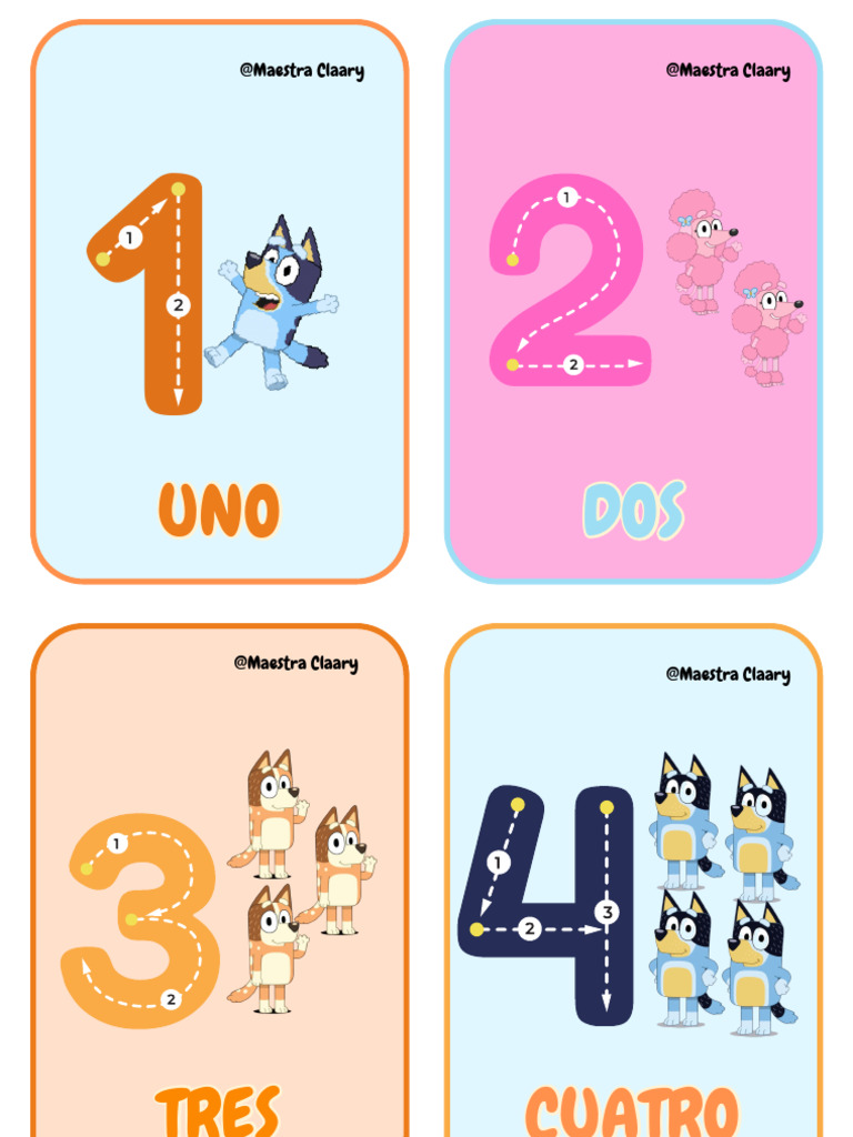 Tarjetas Educativas Números Del 1 Al 10 Bluey | PDF