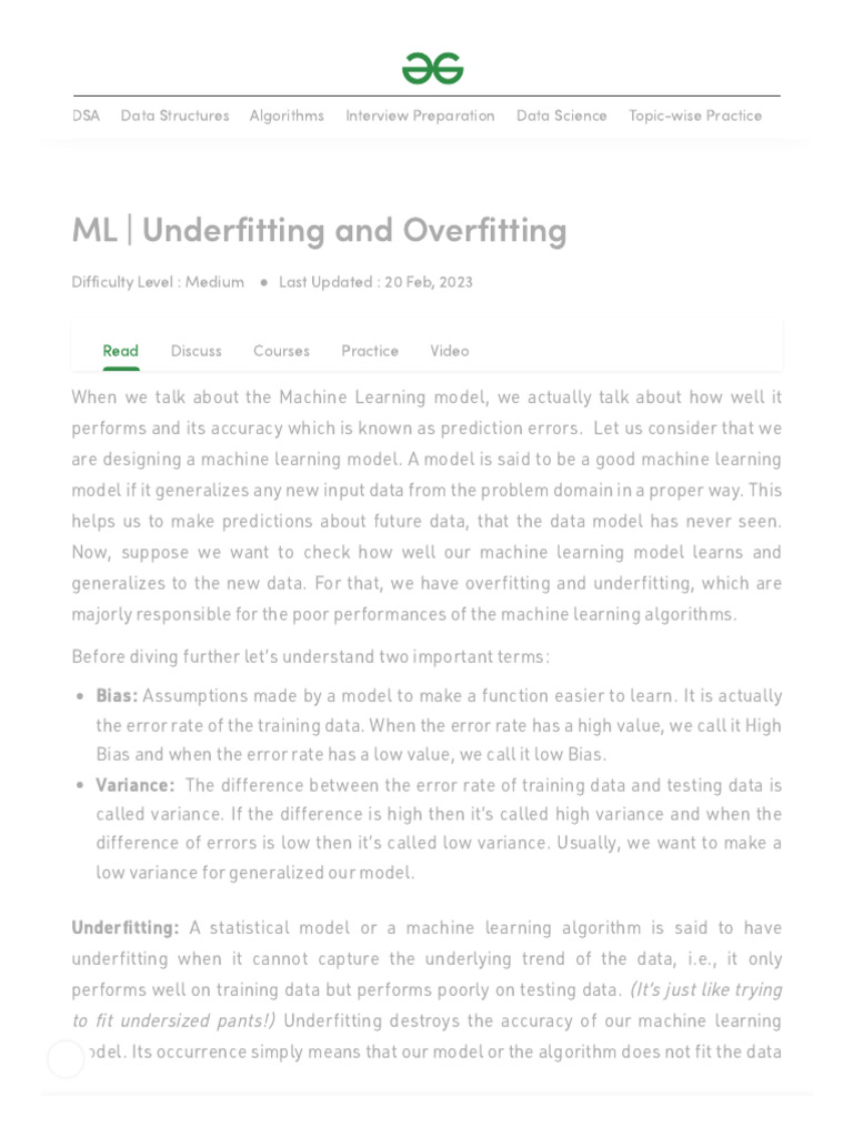 ML - Underfitting and Overfitting - GeeksforGeeks | PDF | Statistical Analysis | Teaching ...