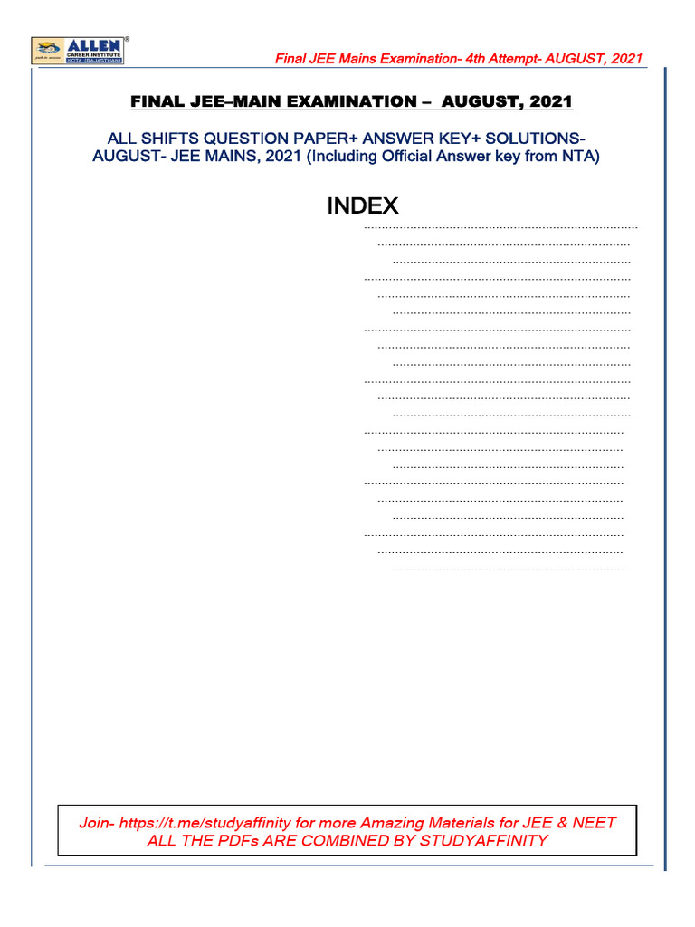 Jee Mains 4th - Attempt - Complete Qp+Answer Key | PDF | Capacitor | Wavelength
