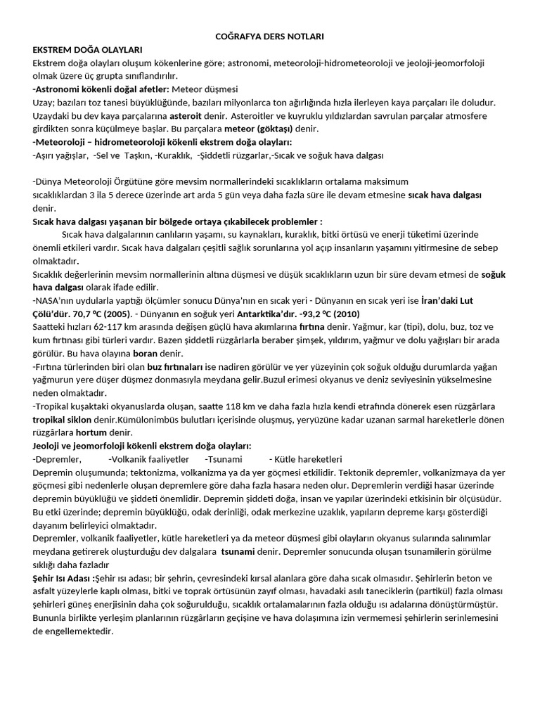 12.siniflar Coğrafya Ders Notlari | PDF