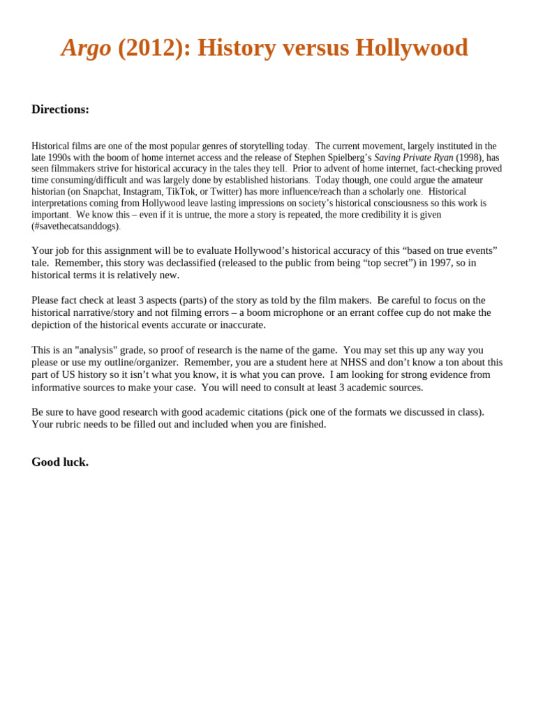 Argo History vs. Hollywood | PDF | Thesis | Citation