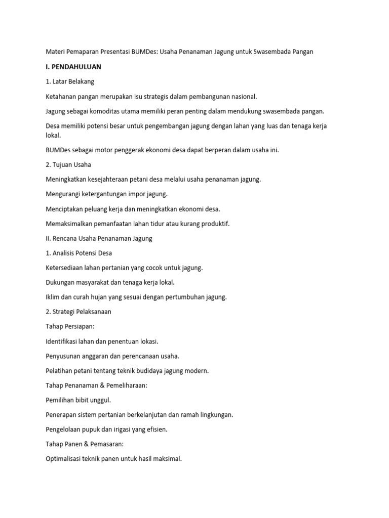 Materi Pemaparan Presentasi BUMDes | PDF