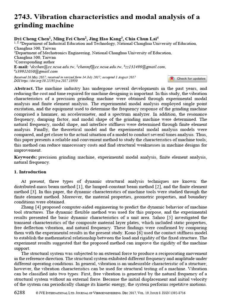 Vibration Characteristics and Modal Analysis of A Grinding Machine ...