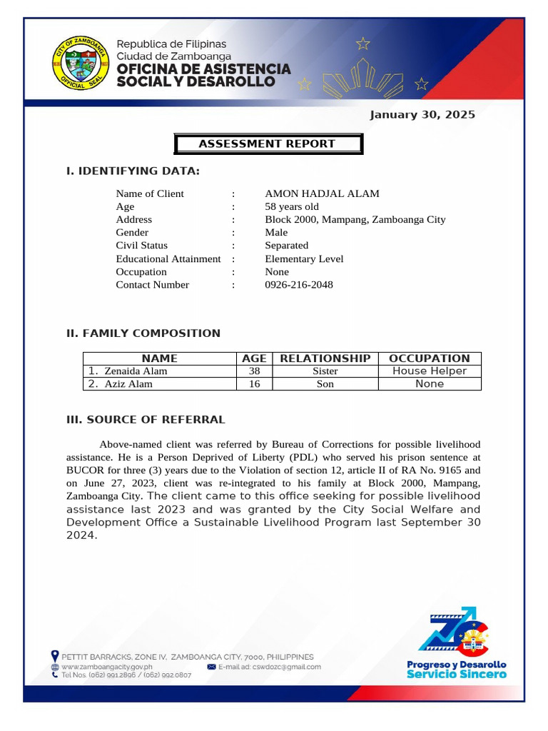 D. AMON H. ALAM PDL ASSESSMENT BANKRUPTCy | PDF | Social Policy