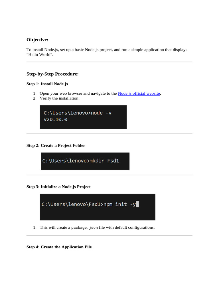 Install Node.js and Create Hello World App | PDF
