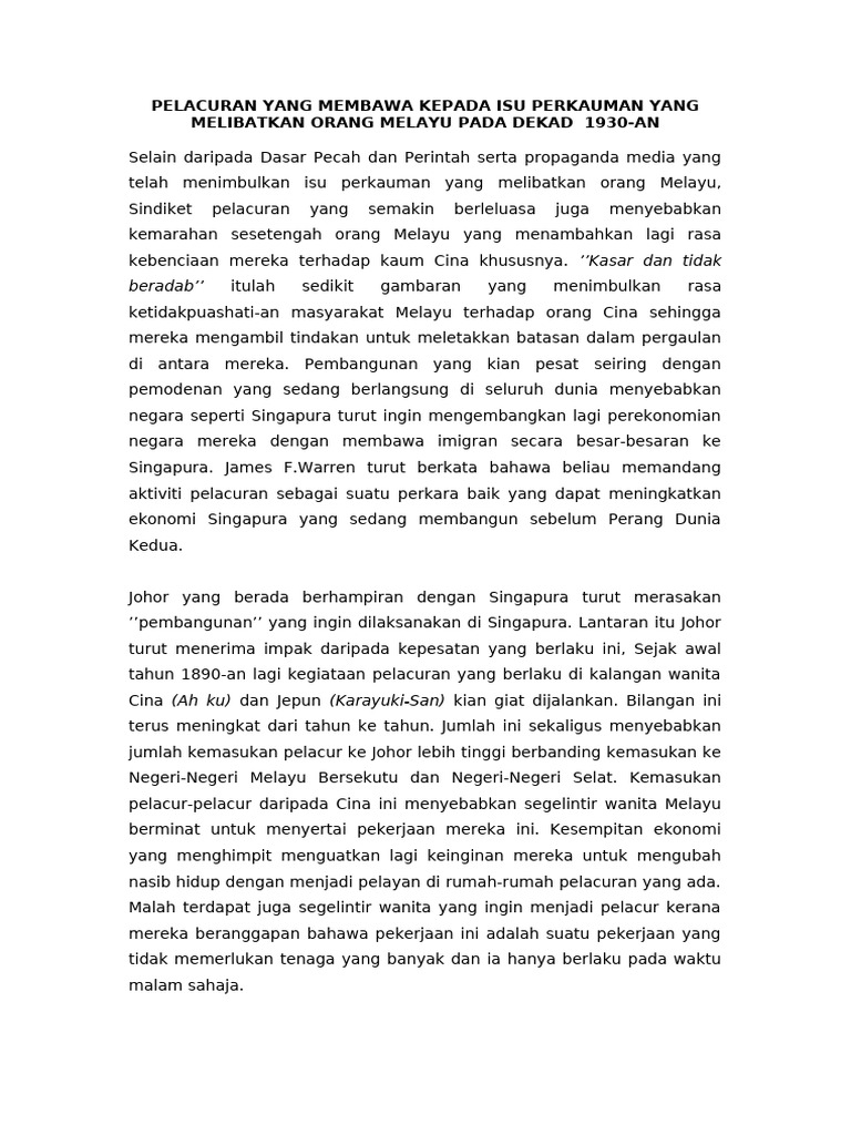 Pelacuran dan Isu Perkauman Melayu 1930-an | PDF