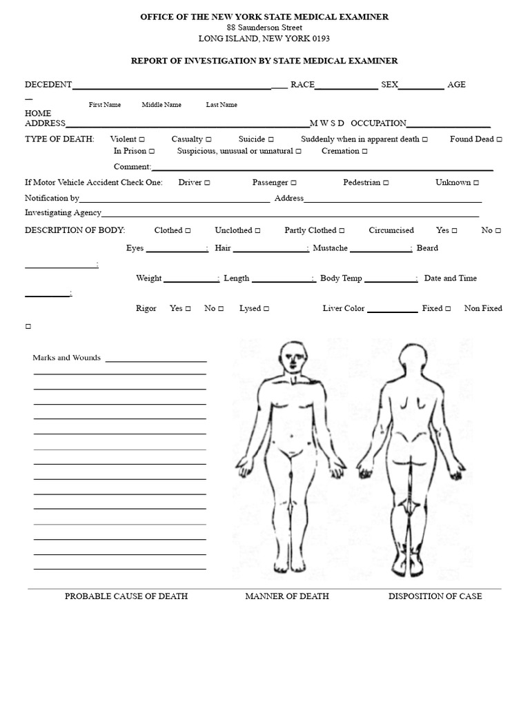 New York State Medical Examiner Report | PDF